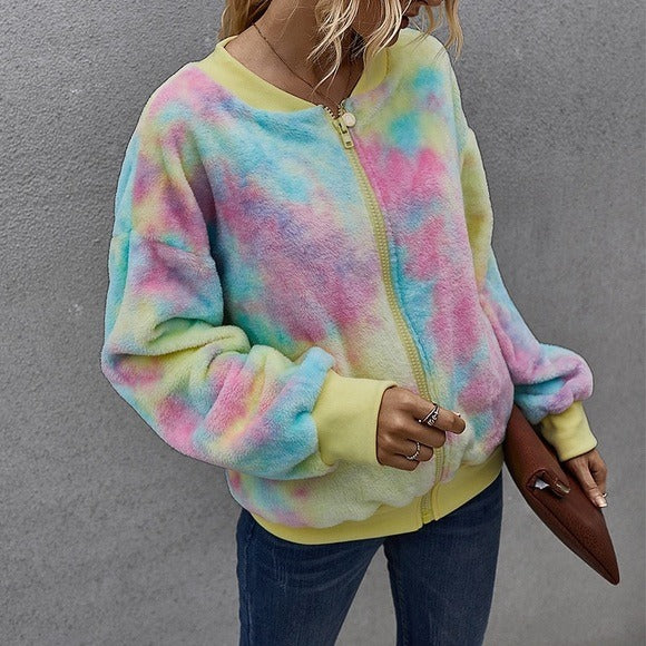 Bright Color Tie Dye Fleece Jacket – Stunning Mystery